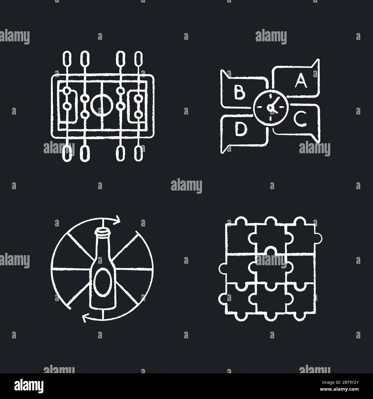 Friendly party games chalk white icons set on black background Stock ...