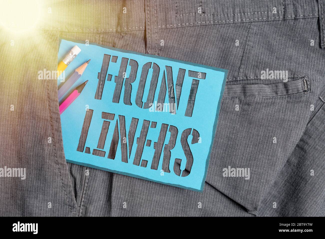 Conceptual hand writing showing Frontliners. Concept meaning most ...