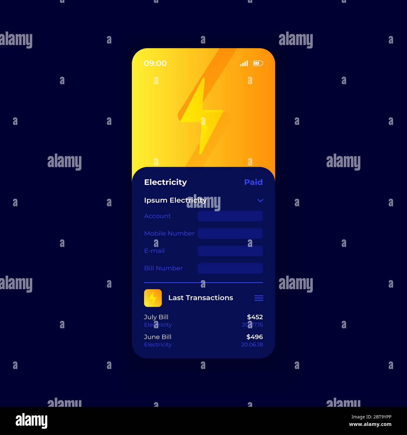 Electricity Bills Smartphone Interface Vector Template Stock Vector