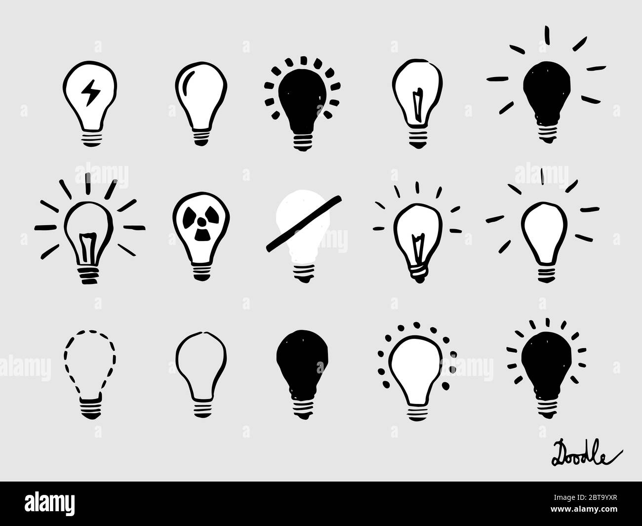 Light Bulb Hand Drawn Vector Set Doodle Icon Grey Stock Vector Image ...
