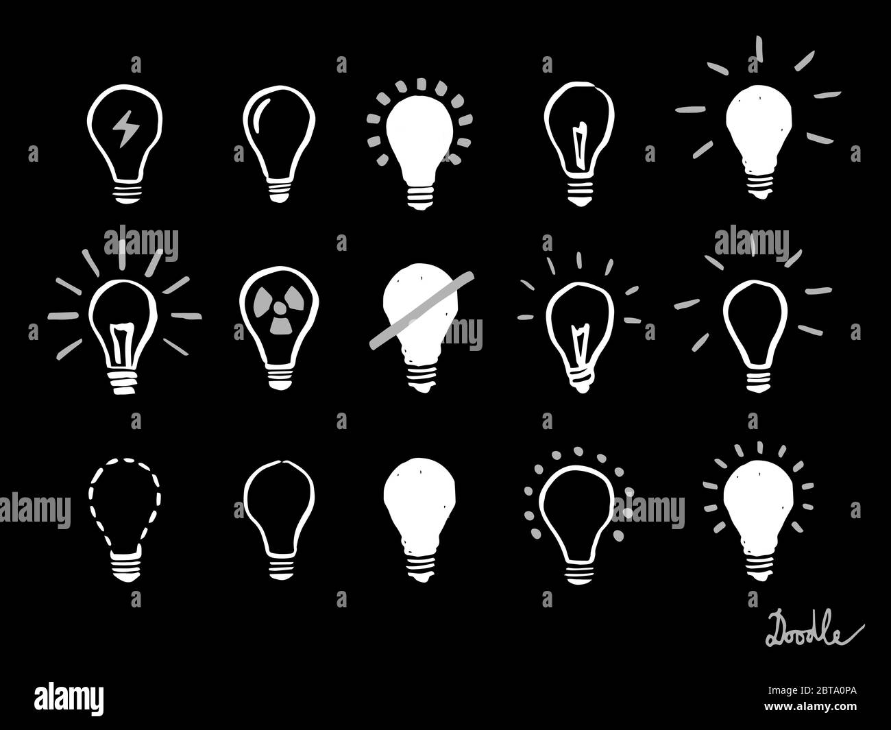 Light Bulb Hand Drawn Vector Set Doodle Icon Black Stock Vector Image ...