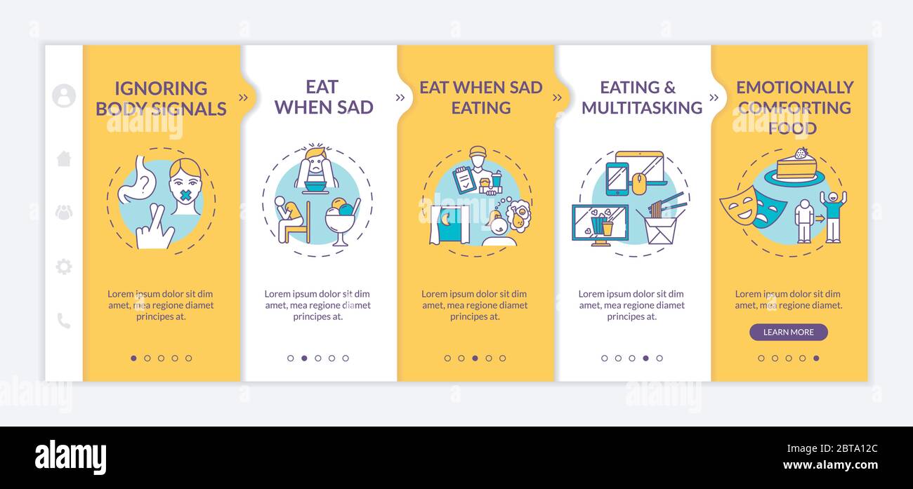 Unhealthy nutrition, bad eating habits onboarding vector template ...