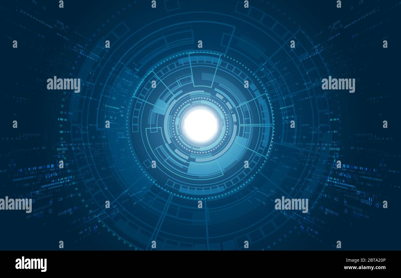 Abstract digital structure elements technology communication network design, blue background ...