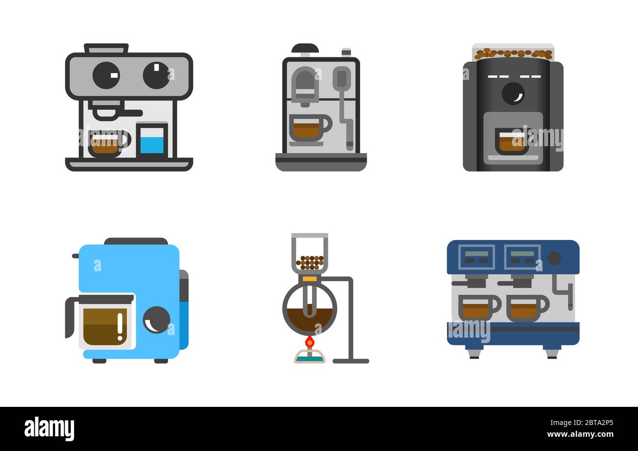Coffee maker machine logo set, roasted coffee ,siphon drip fresh coffee ...