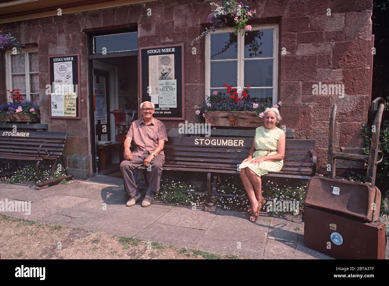 Passengers waiting for train at Stogumber station on the West Somerset ...