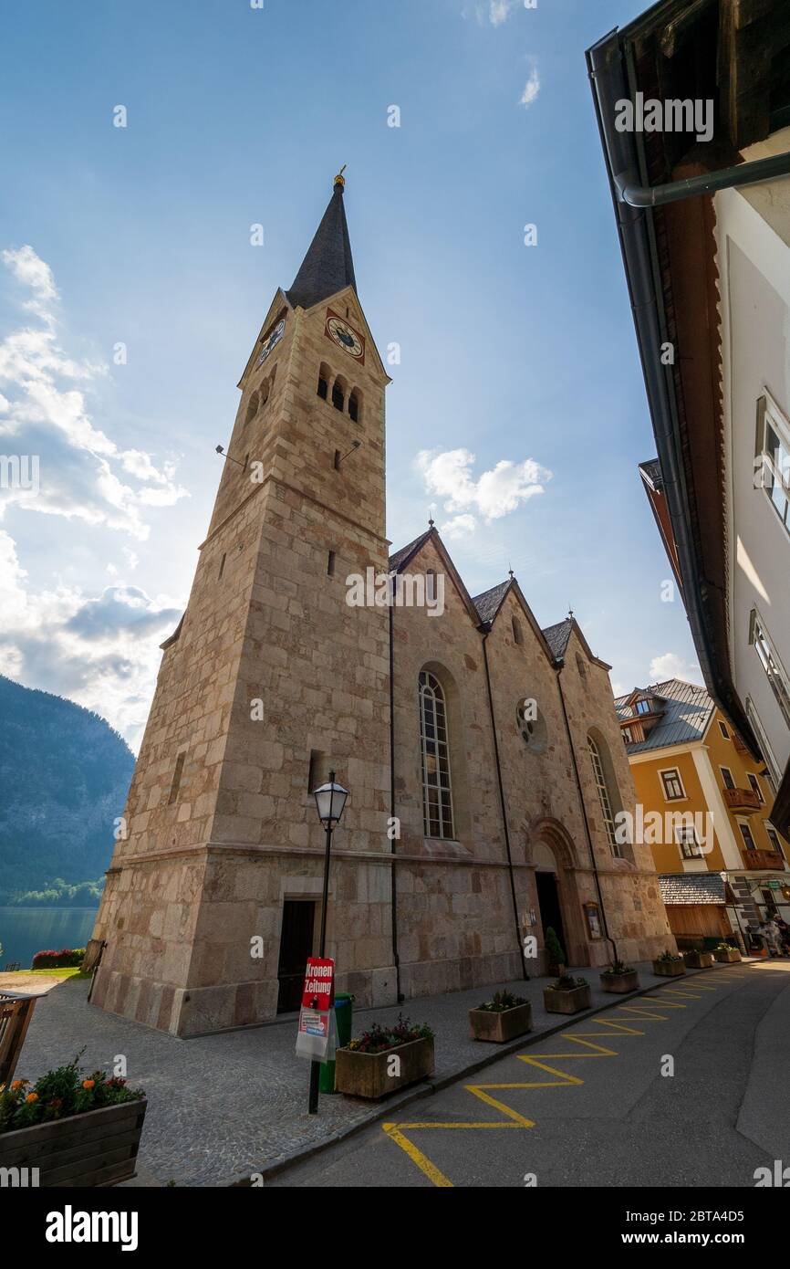 Exterior view of the Evangelical Church of the famous mountain village ...