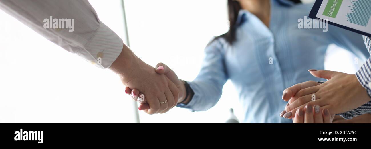 Congratulations manager on well-executed project Stock Photo - Alamy