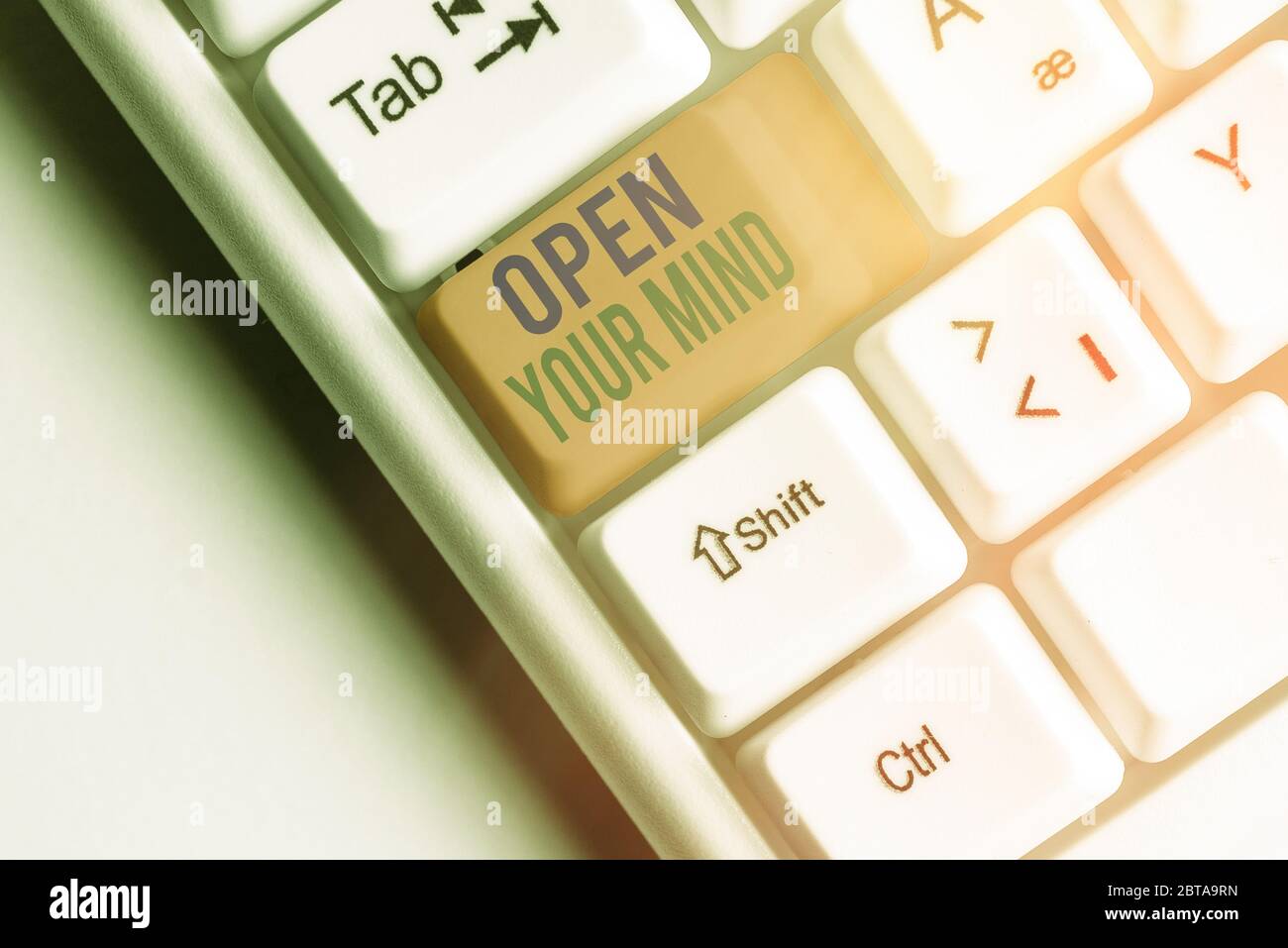 Writing note showing Open Your Mind. Business concept for to be able to ...