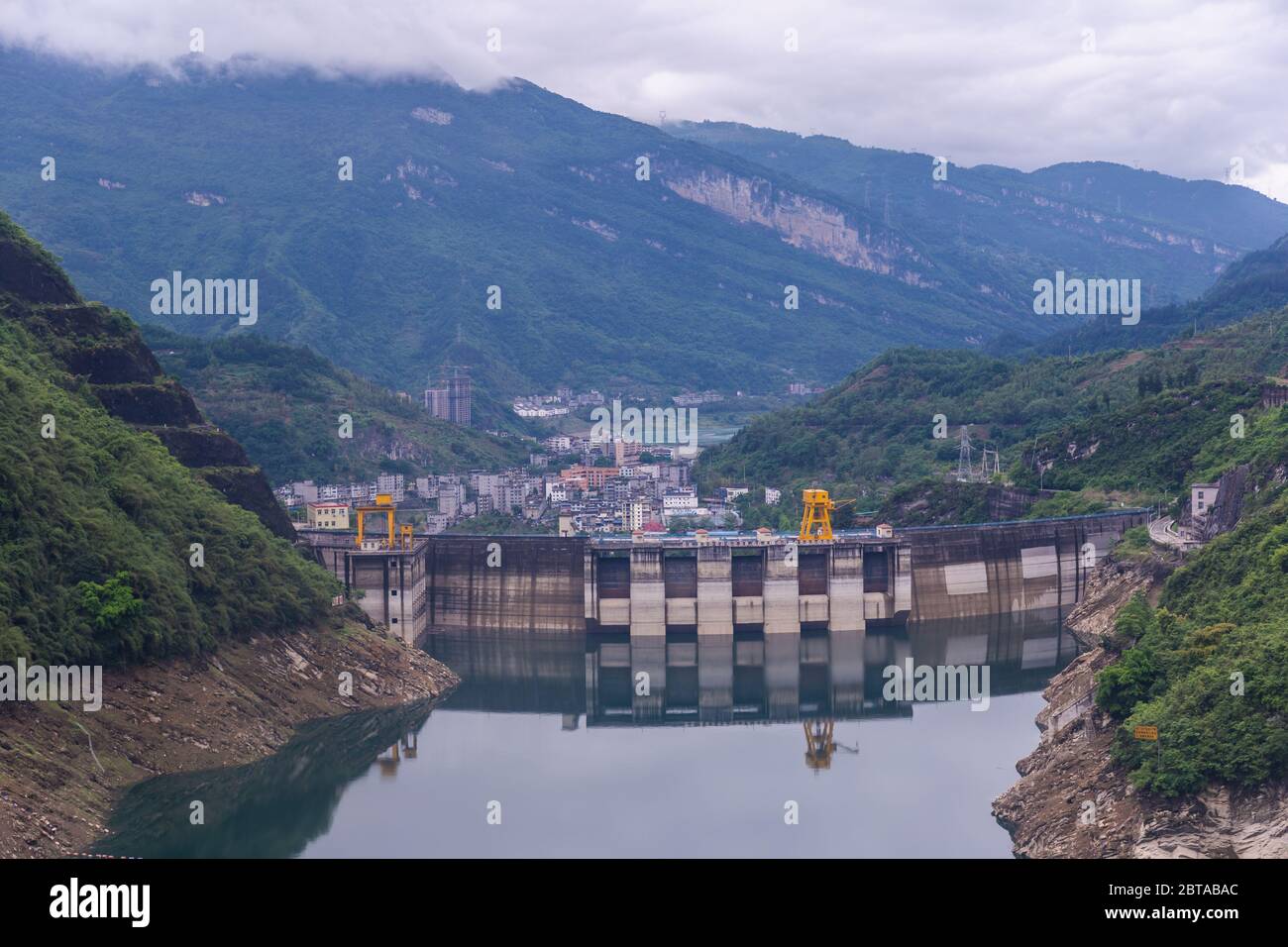 Dam wall and surrounding landscape at Wulong Dam in Chongqing, China ...
