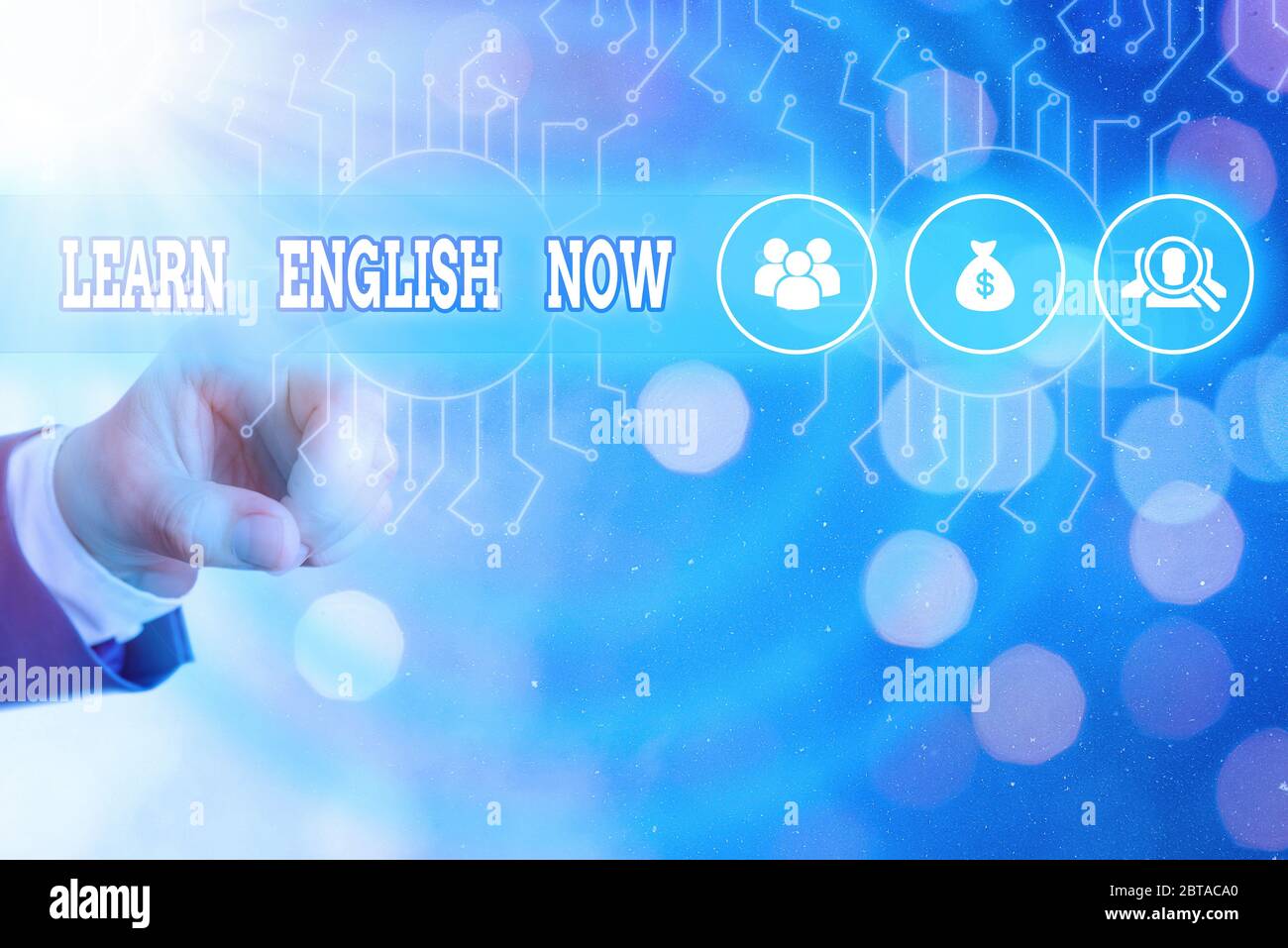 Writing note showing Learn English Now. Business concept for gain or ...