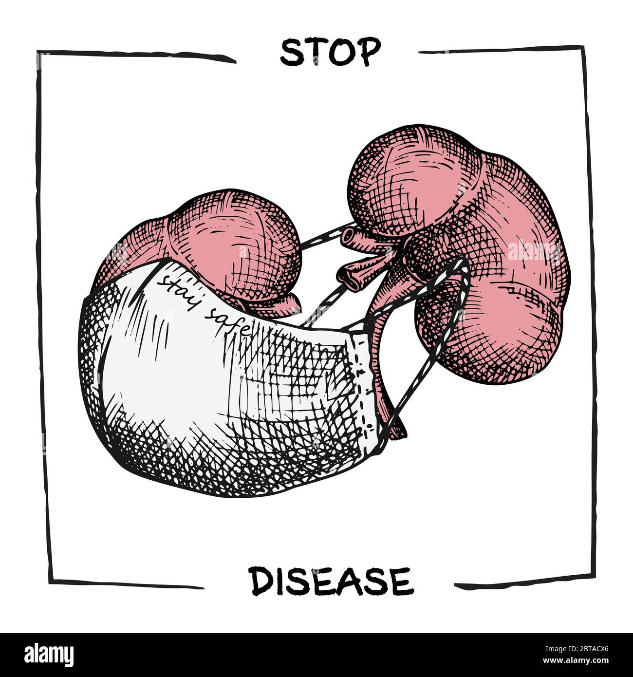 Kidney with medical mask. Realistic hand-drawn icon of human internal ...