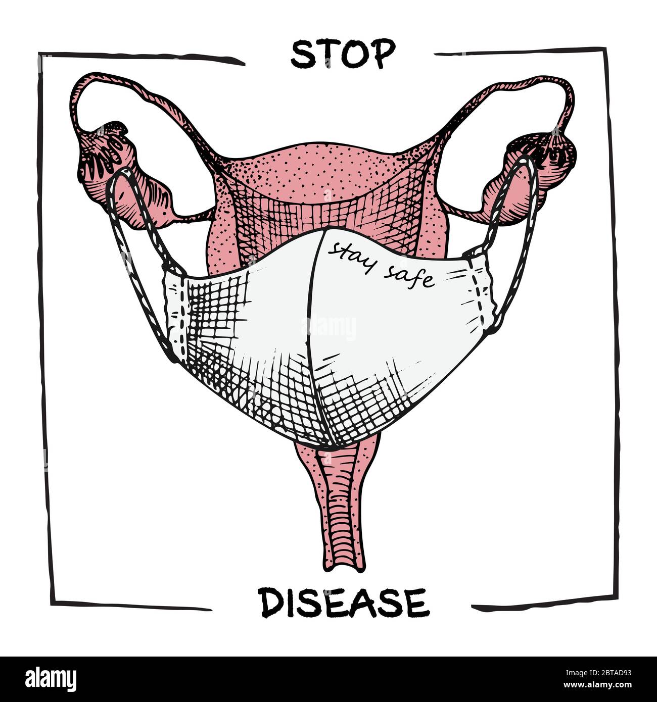 Uterus with medical mask. Realistic hand-drawn icon of human internal ...