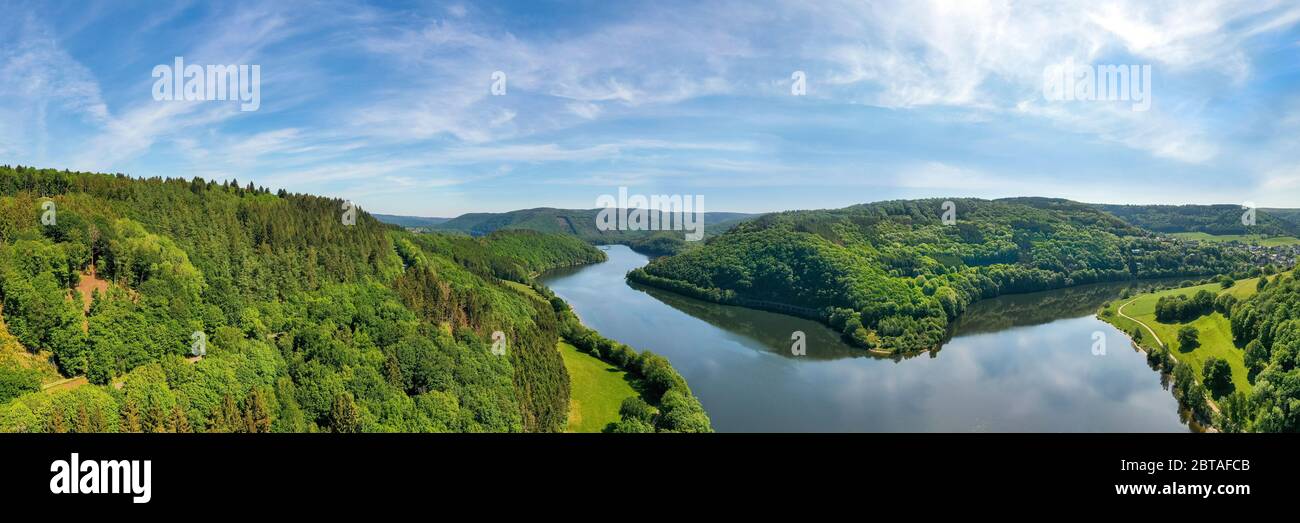 Aerial panoramic view of the Obersee (Upper Rursee), a reservoir lake ...