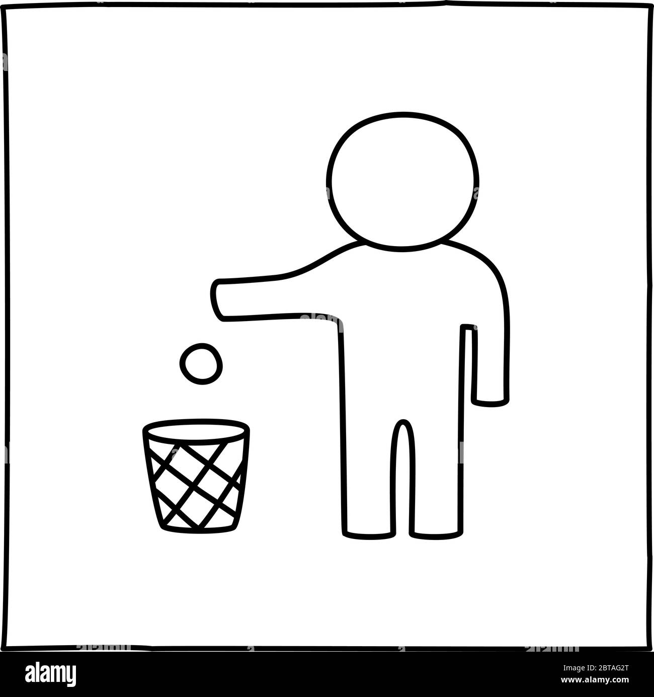 Doodle Tidy Man or Do Not Litter icon or logo, hand drawn with thin ...