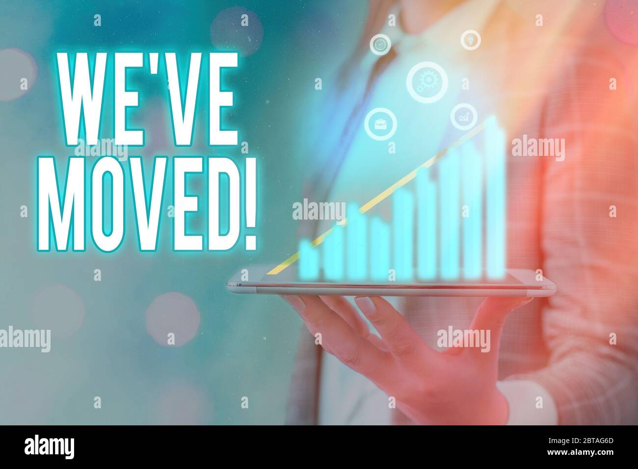Word writing text We Ve Moved. Business photo showcasing To go from one ...