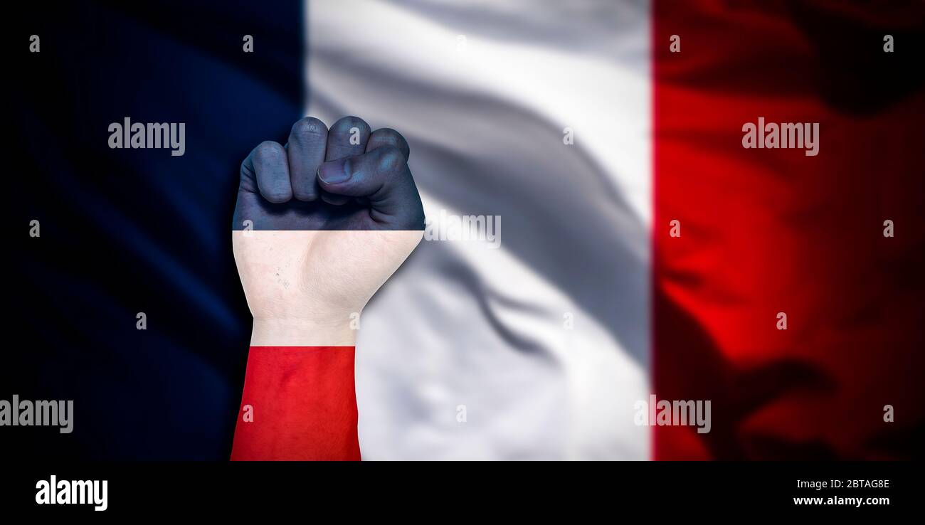 Banner of Flag of France painted on male fist, fist flag, country of ...