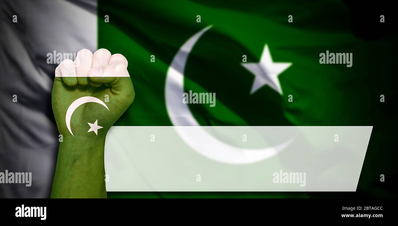 Banner of Flag of Pakistan painted on male fist, fist flag, country of ...