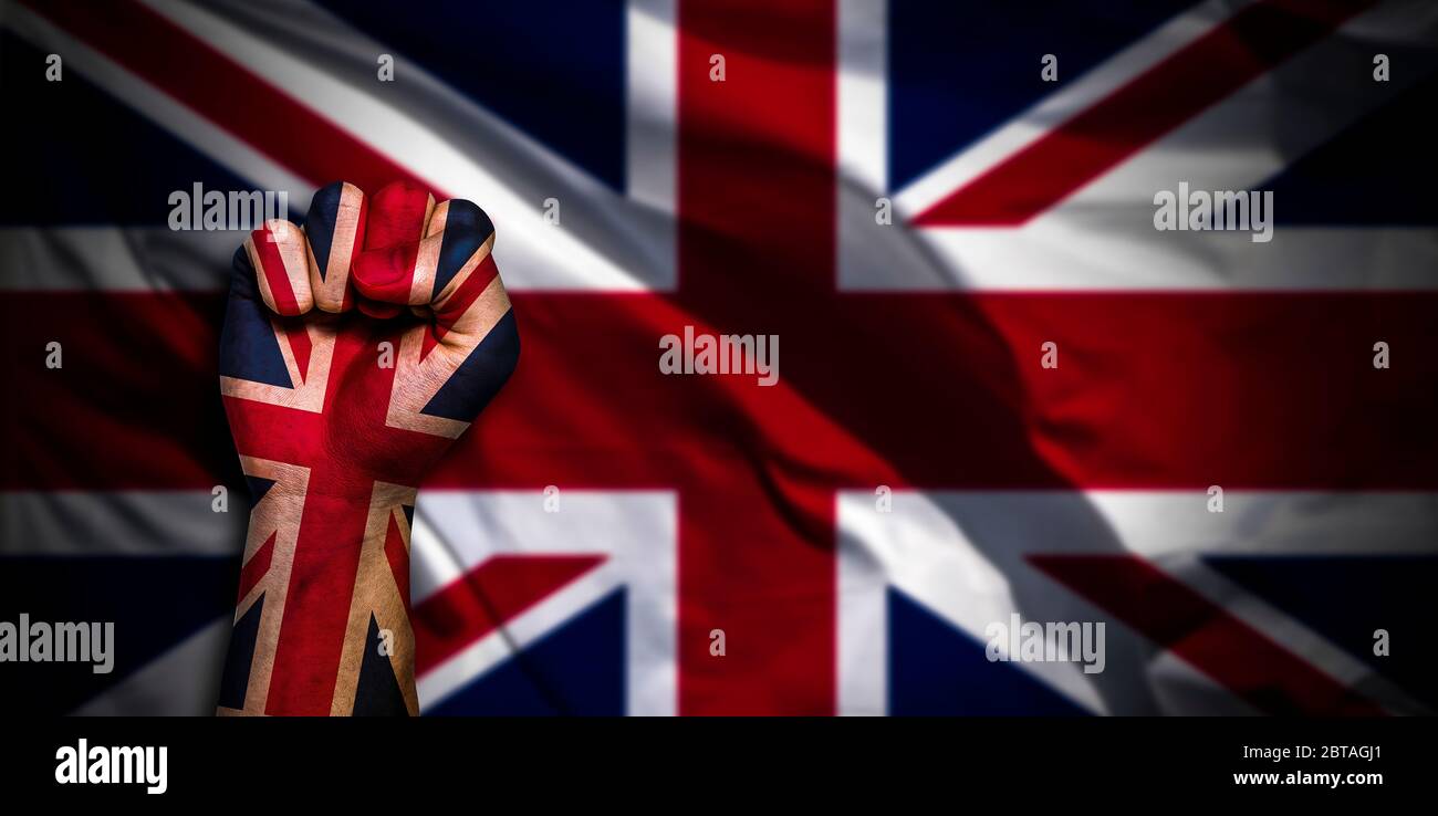 Banner of Flag of United Kingdom painted on male fist, fist flag ...