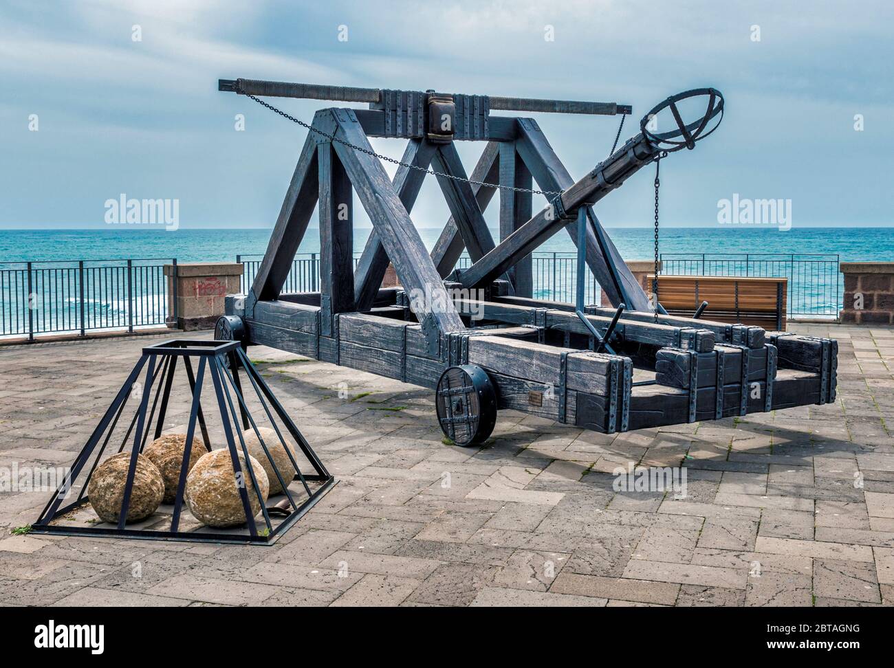 ancient catapult on the ramparts of Alghero ,Sardinia Island, Italy ...