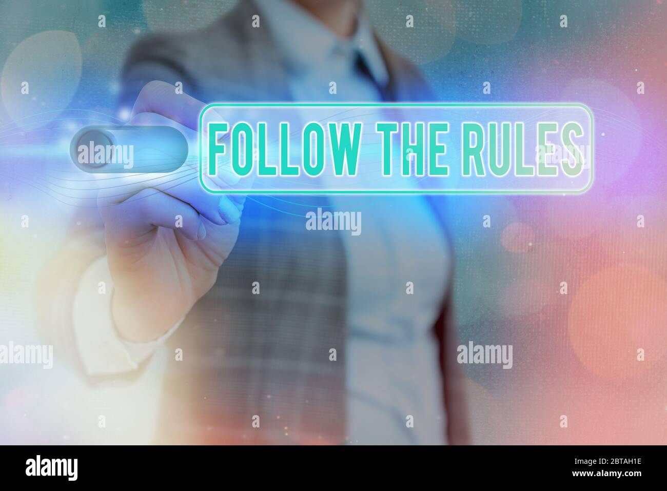 Writing note showing Follow The Rules. Business concept for go with ...