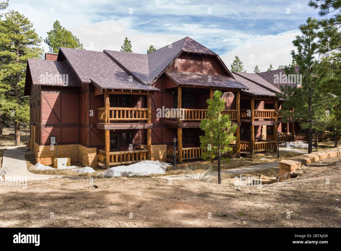 Exterior of one of the rustic wooden cabins, Bryce Canyon National Park ...