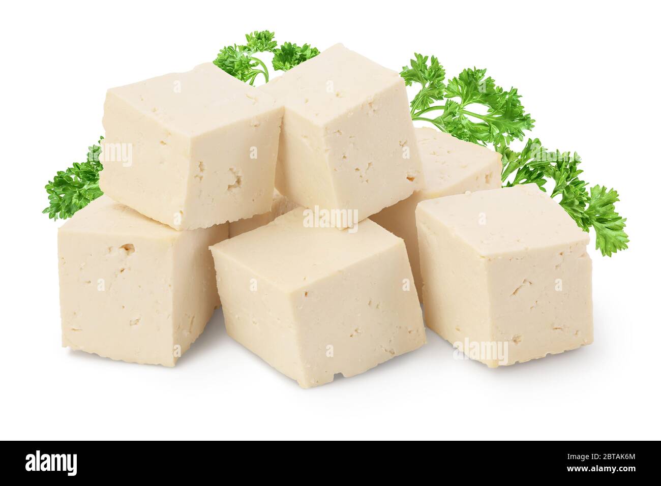 Heap of diced tofu cheese isolated on white background with clipping ...