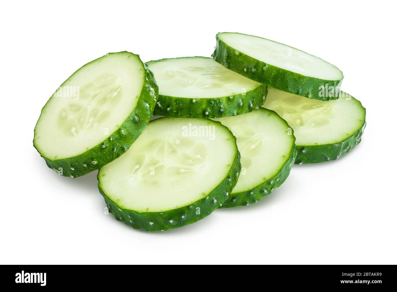 Sliced cucumber isolated on white background with clipping path and ...