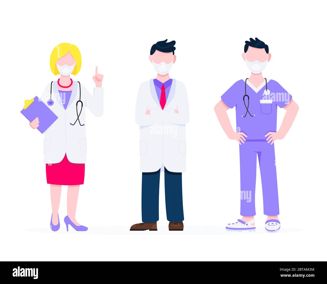 Successful team of medical employee doctors with face masks vector ...