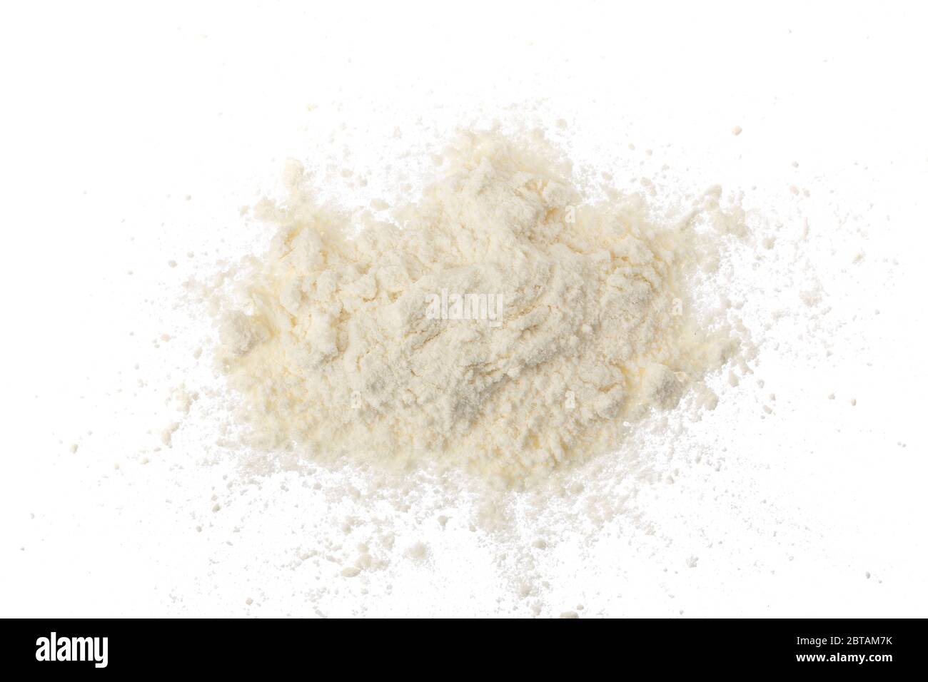 Pile of flour isolated on white background. Top view. Flat lay Stock ...