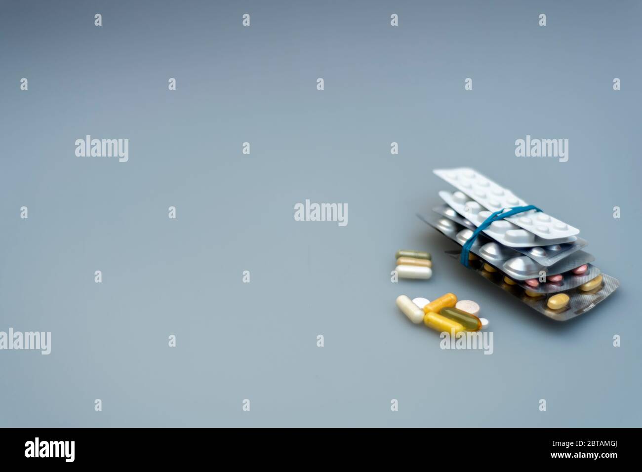 Medicine packaging, capsule pills in blister pack for treatment ...