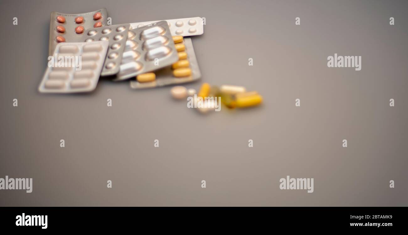 Medicine packaging, capsule pills in blister pack for treatment ...