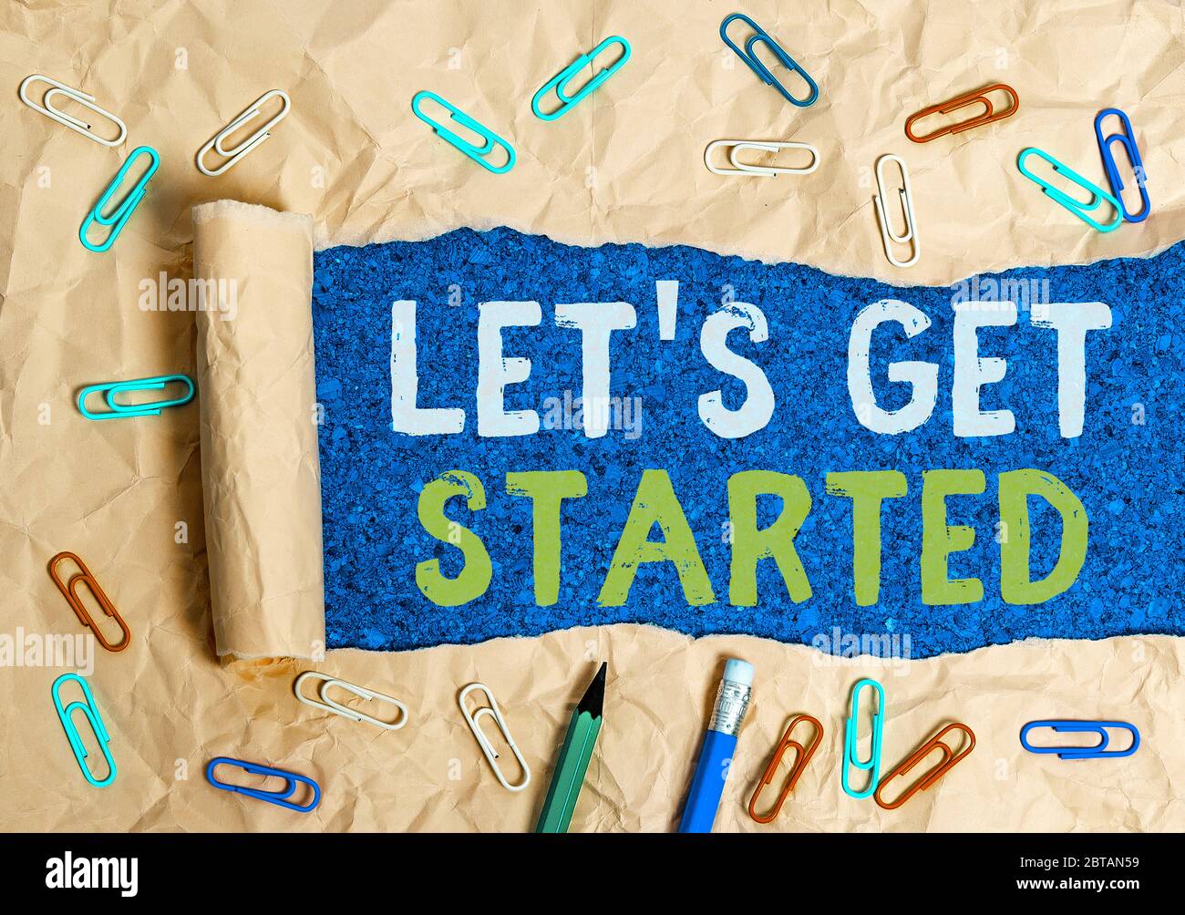 Conceptual hand writing showing Let S Get Started. Concept meaning encouraging someone to begin ...