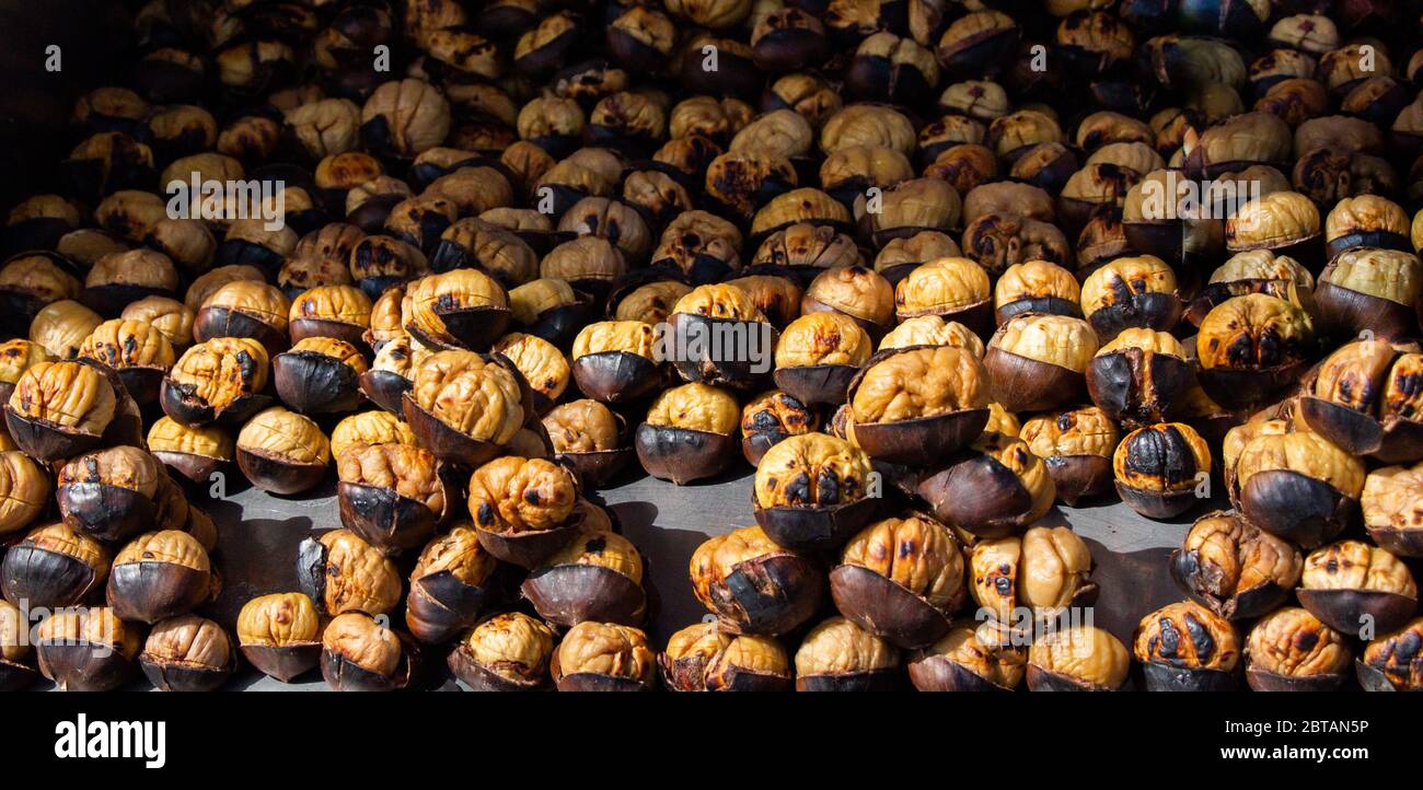 Cooked, Grilled on chestnut kebab barbecue sale on street Stock Photo ...