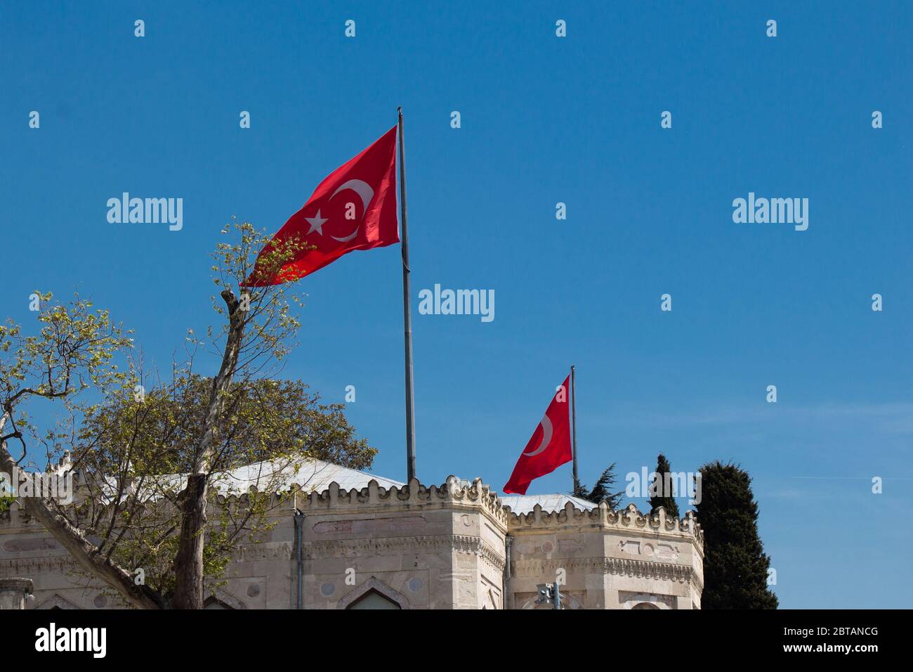Turkish national flag hang on a pole in open air Stock Photo - Alamy