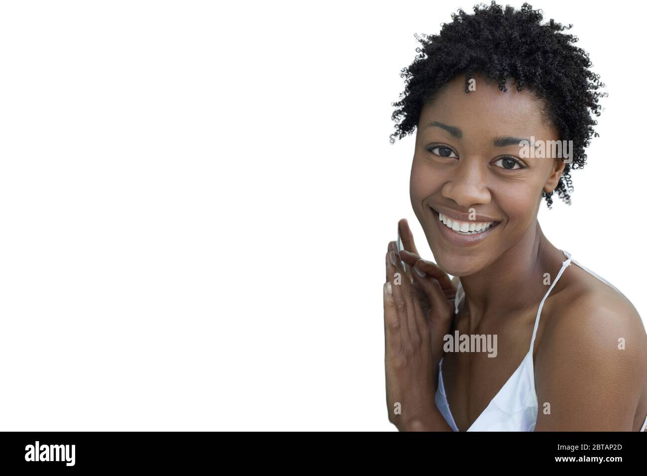 Portrait of Beautiful black african american woman wearing white top ...