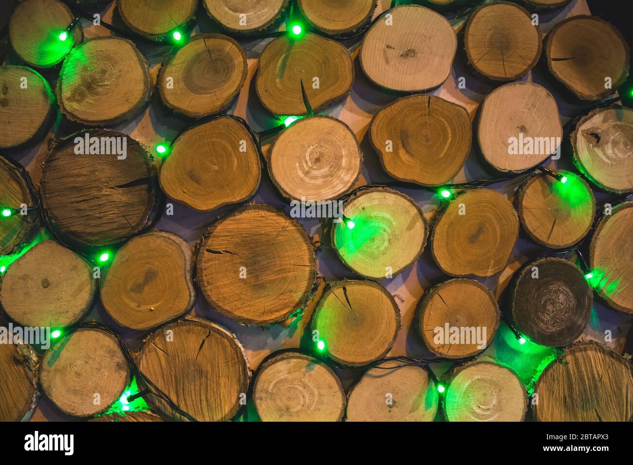 Abstract background with ideal round cut down trees with annual rings and cracks decorated with ...