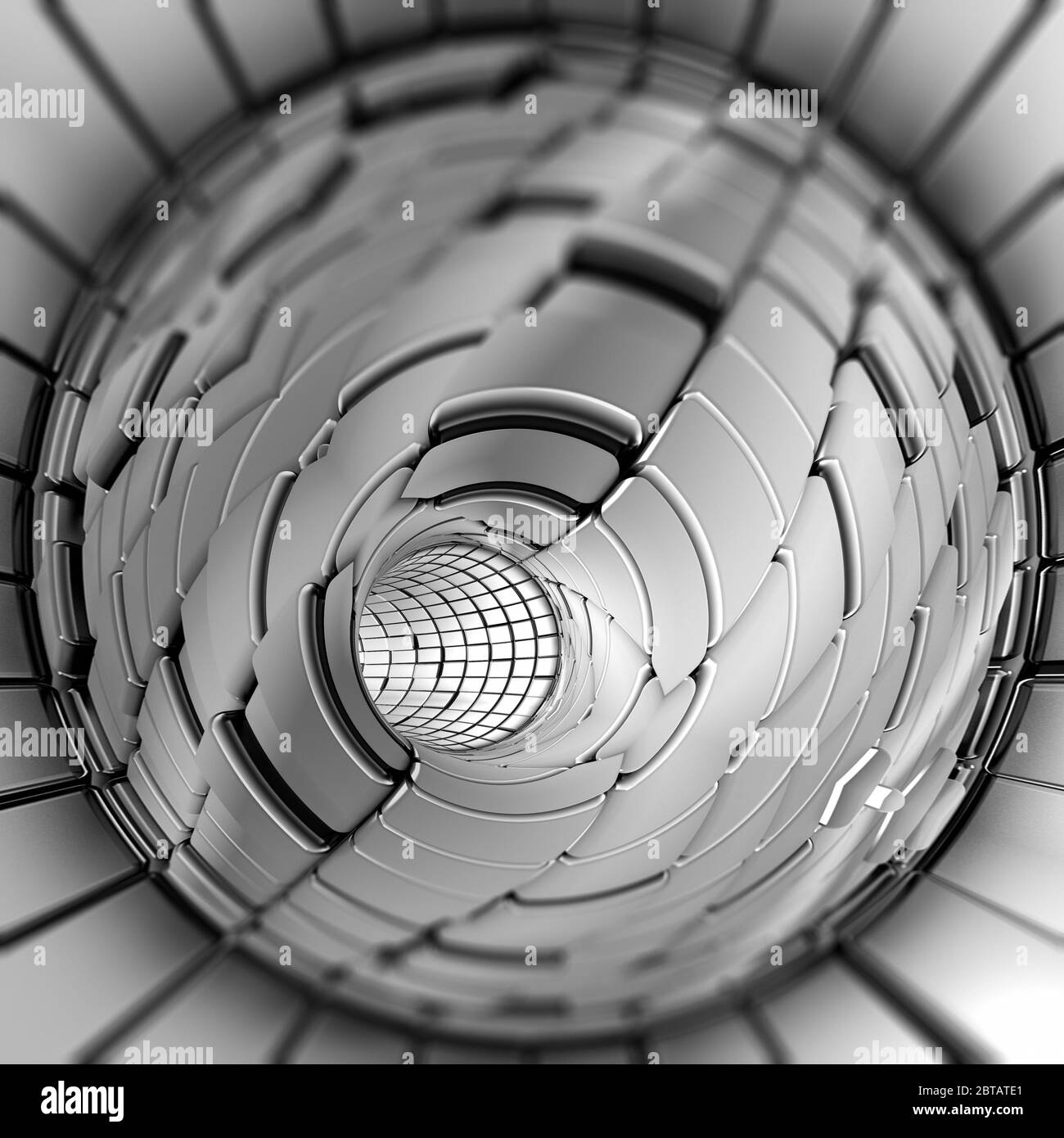 Silver abstract tunnel shapes futuristic 3d rendering Stock Photo - Alamy