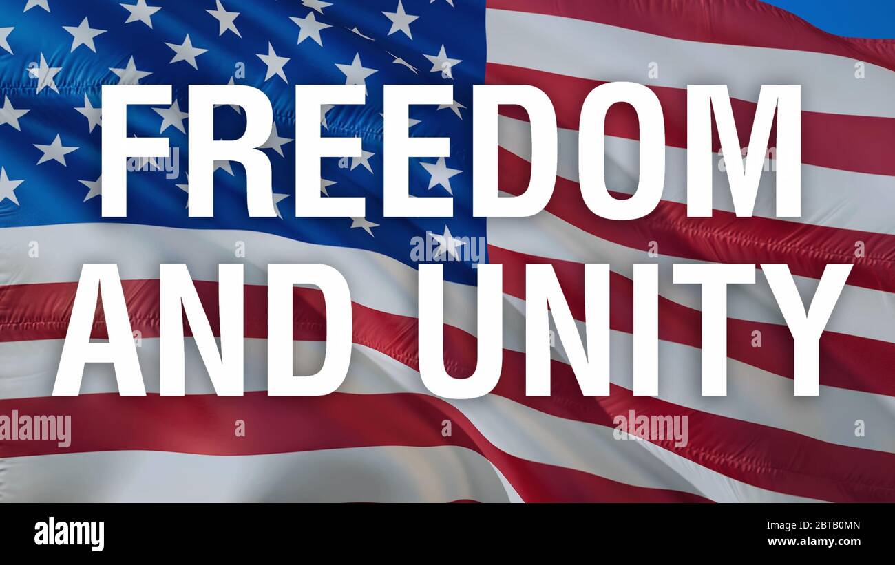 Freedom and unity text on United States flag background. motto of the U ...