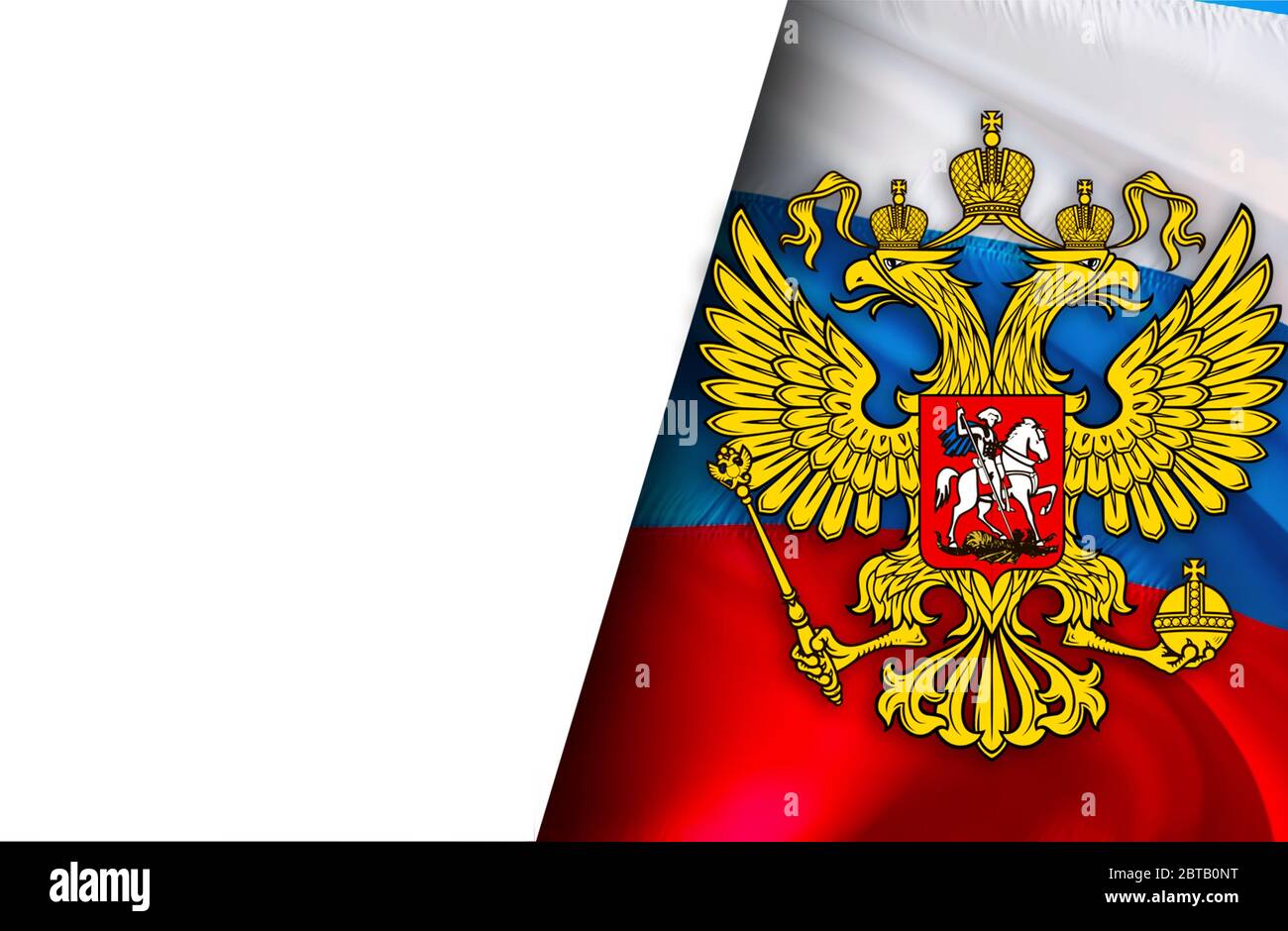 Russian Federation flag waving in wind Full HD half white background ...