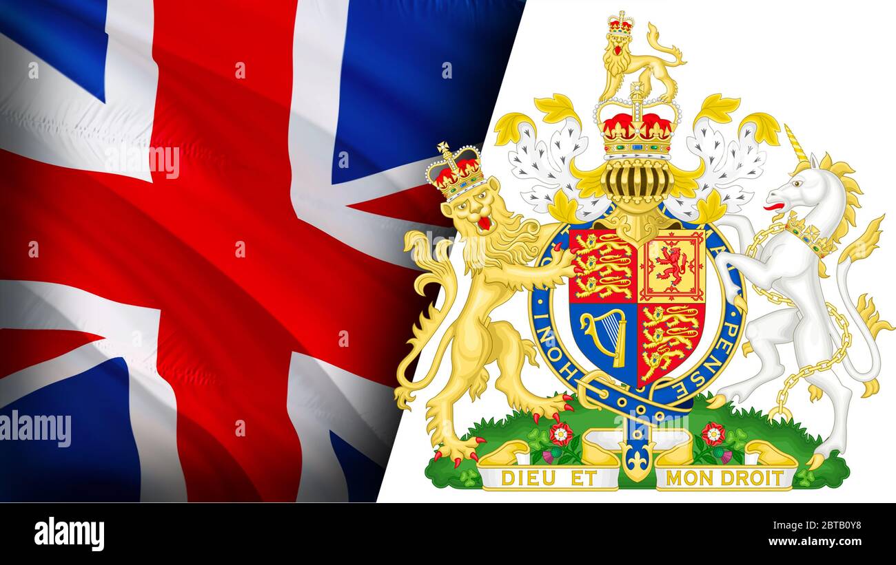 British flag waving in wind half white background for text. Realistic ...