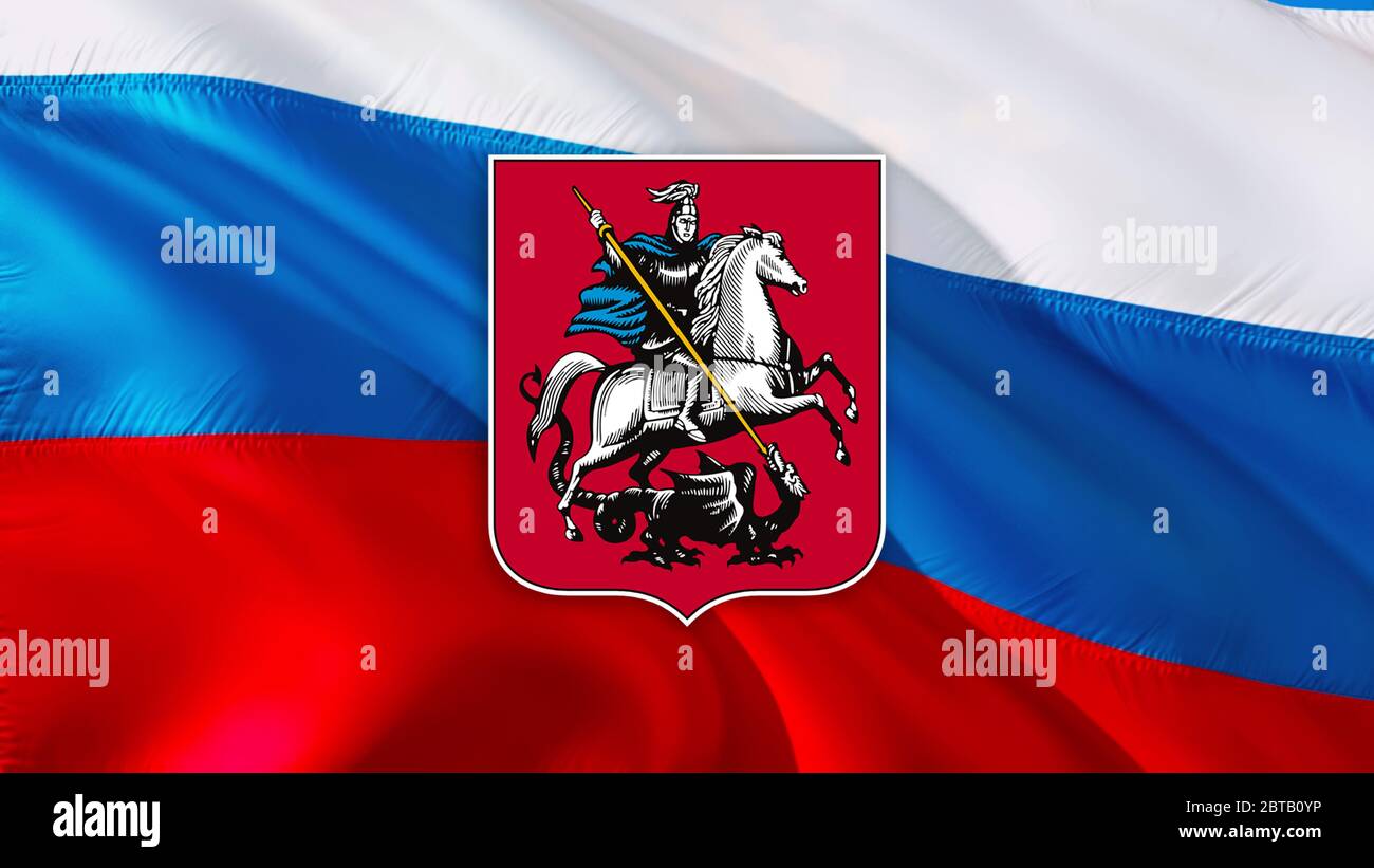 Moscow flag with Coat of arms on Russian flag. Kremlin Russian capital ...