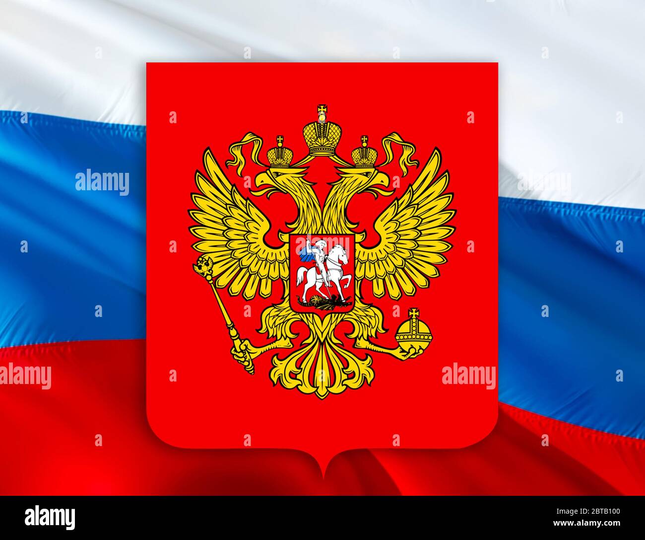 Moscow flag with Coat of arms on Russian flag. Kremlin Russian capital ...