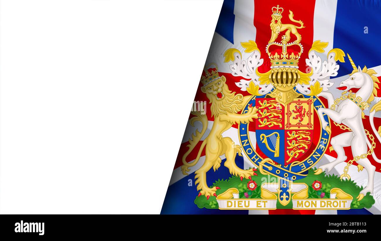 British flag waving in wind Full HD half white background. Realistic UK ...