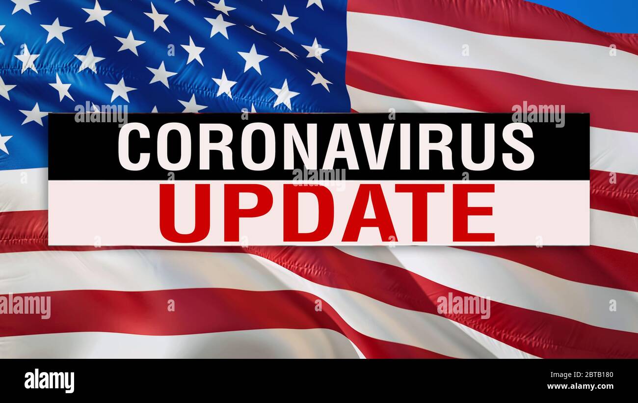 Coronavirus Update Text on USA flag waving in wind. Realistic USA ...