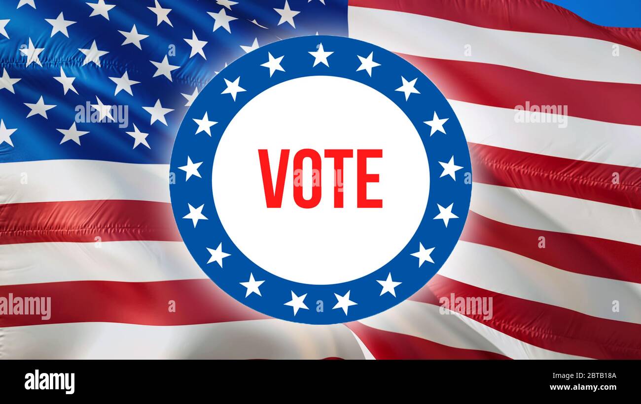 Vote on a USA background. United States of America flag waving in the ...