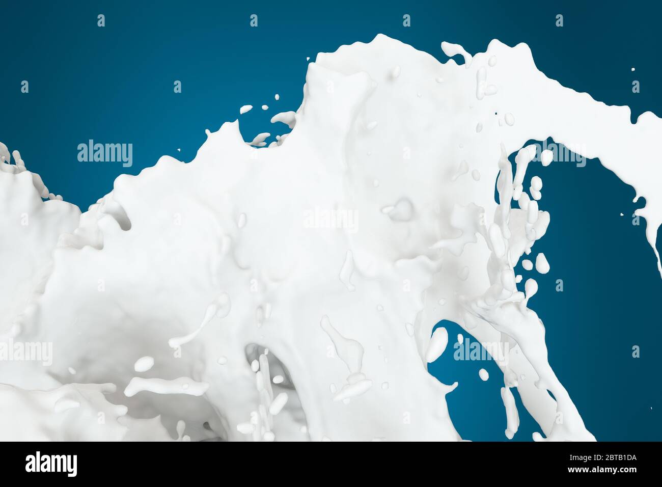 Splashing milk with blue background, 3d rendering. Computer digital ...