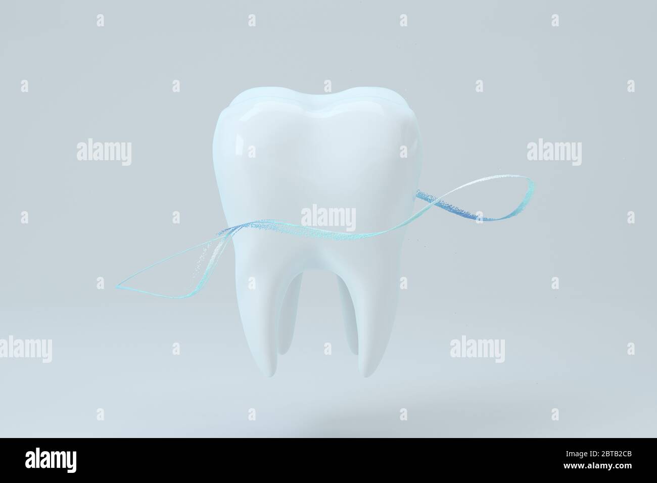 White tooth with blue gradient particles surrounded, 3d rendering ...