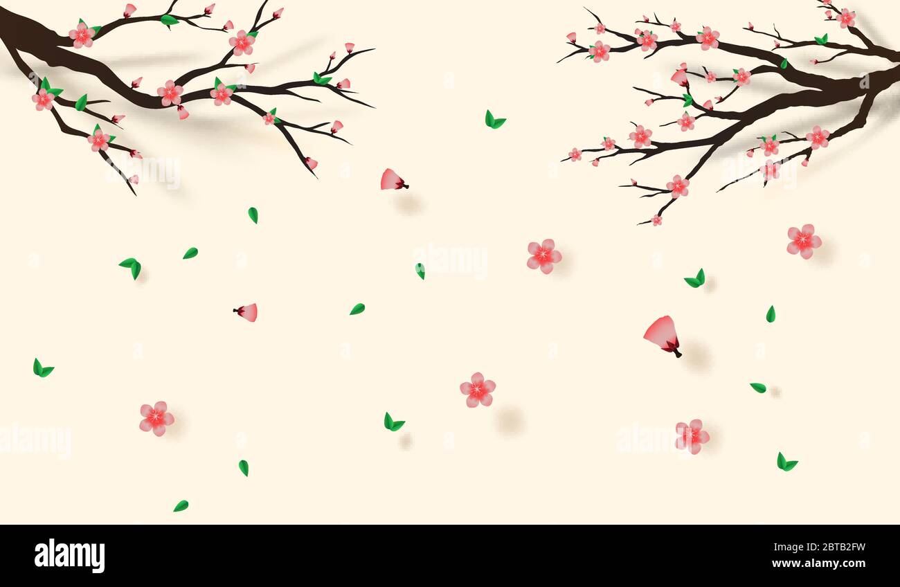 illustration of paper art and craft spring season cherry blossom ...