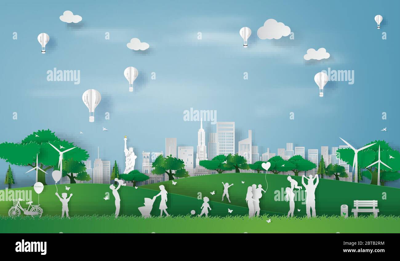 Paper art style of eco landscape in the New York City America with ...