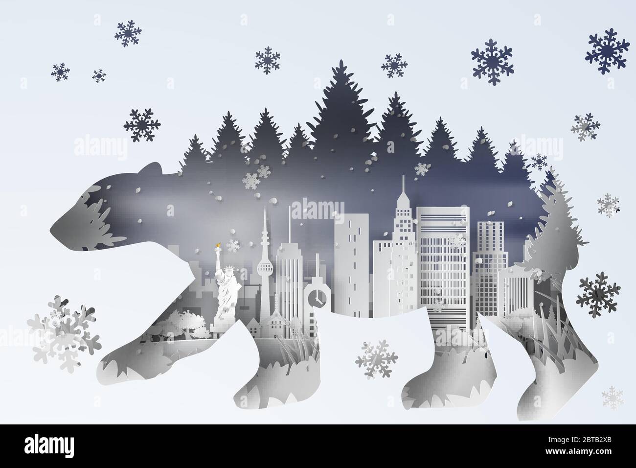 3D illustration digital Paper art of forest in New York City USA ...